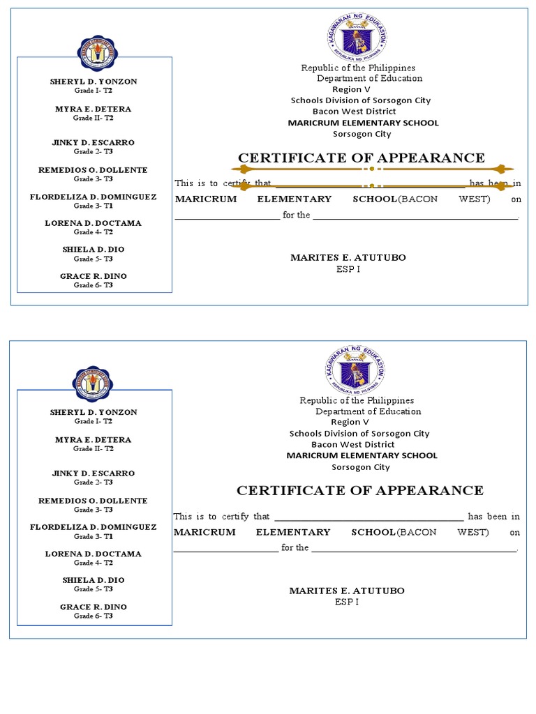 Mes Certificate of Appearance | PDF