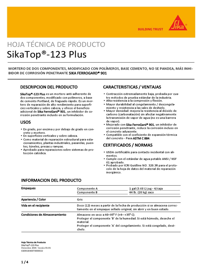 Sikatop - 123 Plus | PDF | Hormigón | Cemento