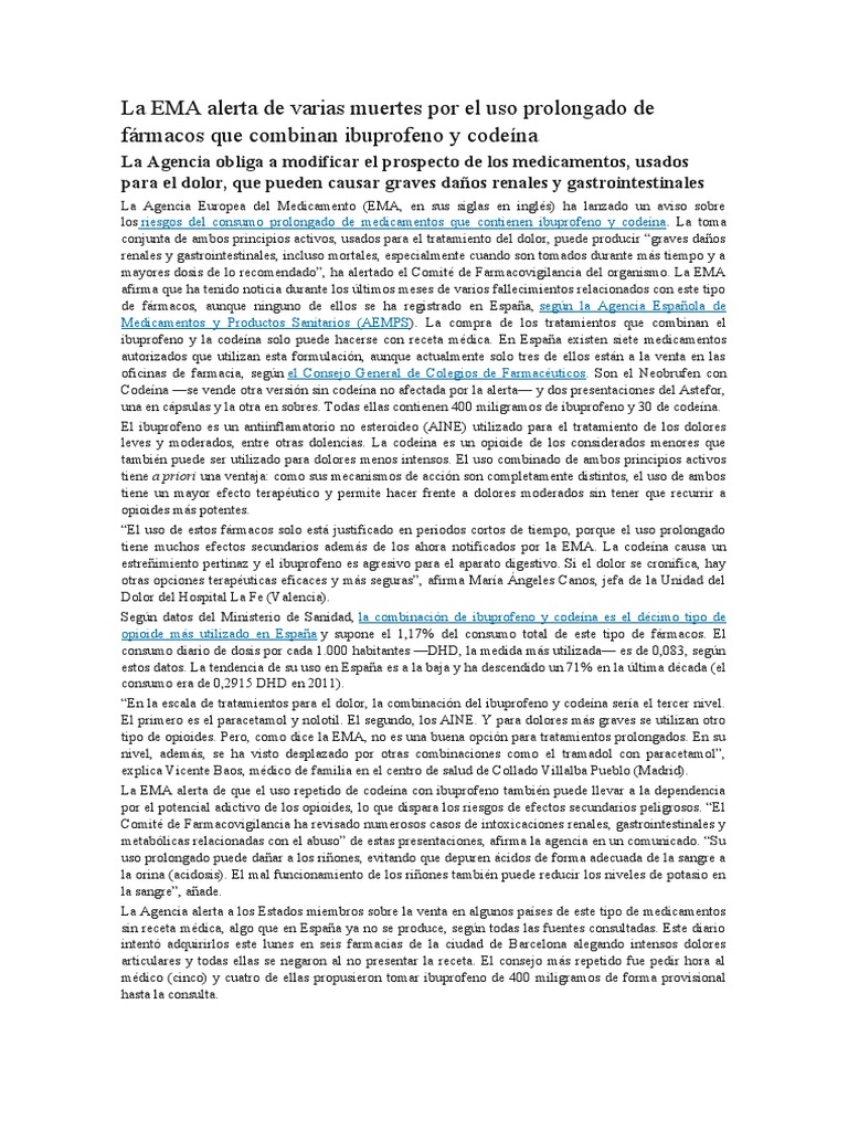 Noticia EMA Ibuprofeno+Codeina | PDF | Medicamentos con receta | Droga anti-inflamatoria libre ...