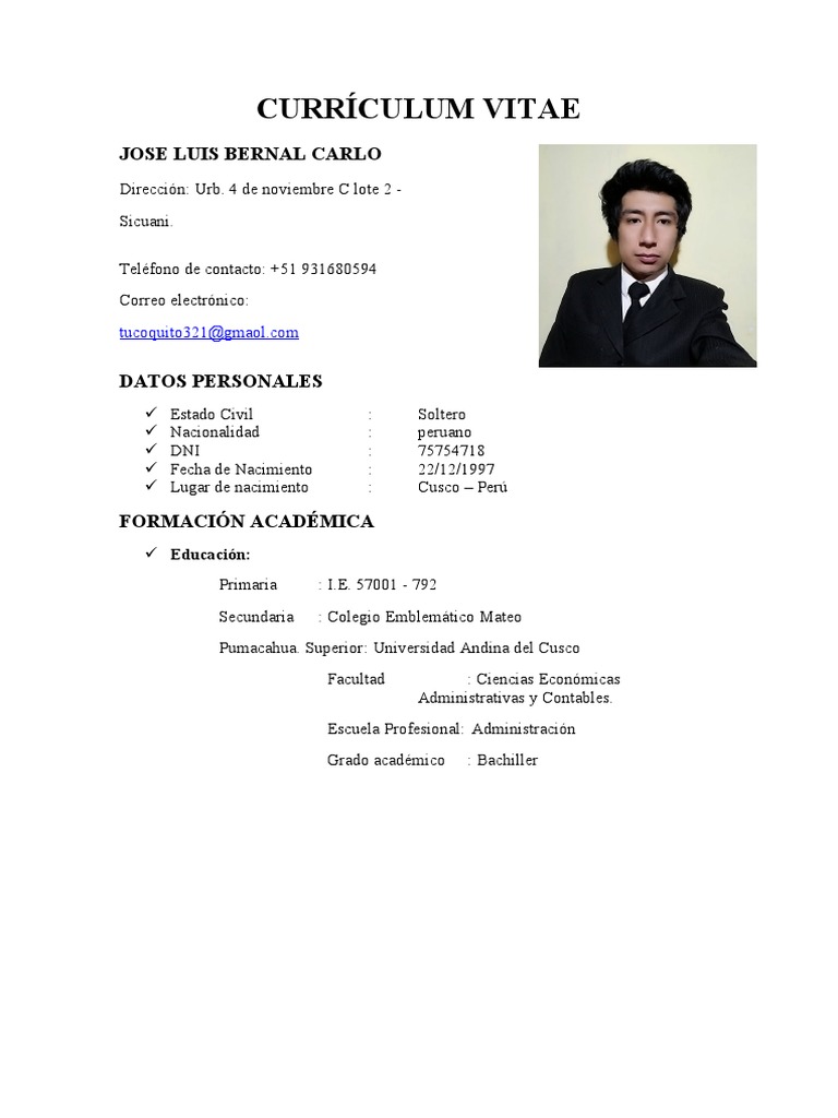 CV Jose Luis Bernal Carlo 1 | PDF | Perú | Microsoft