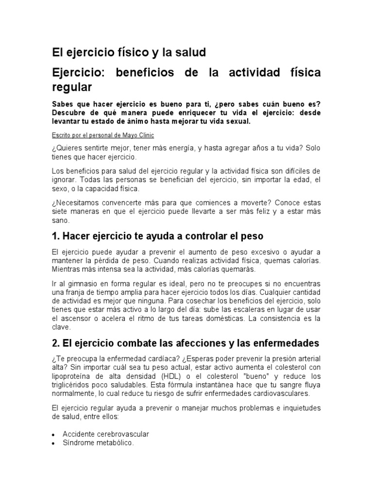 El Ejercicio Físico y La Salud | PDF | Alimentos | Nutrición