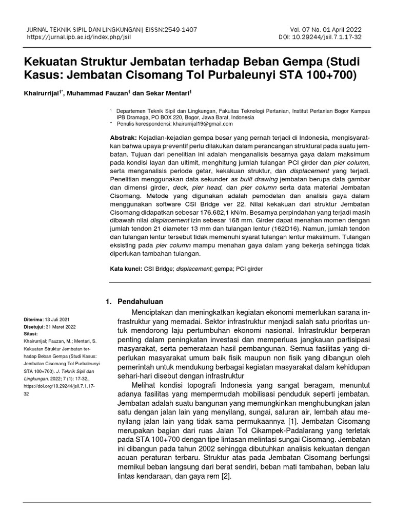 Jembatan Cisomang Tol Purbaleunyi STA 100+700) | PDF