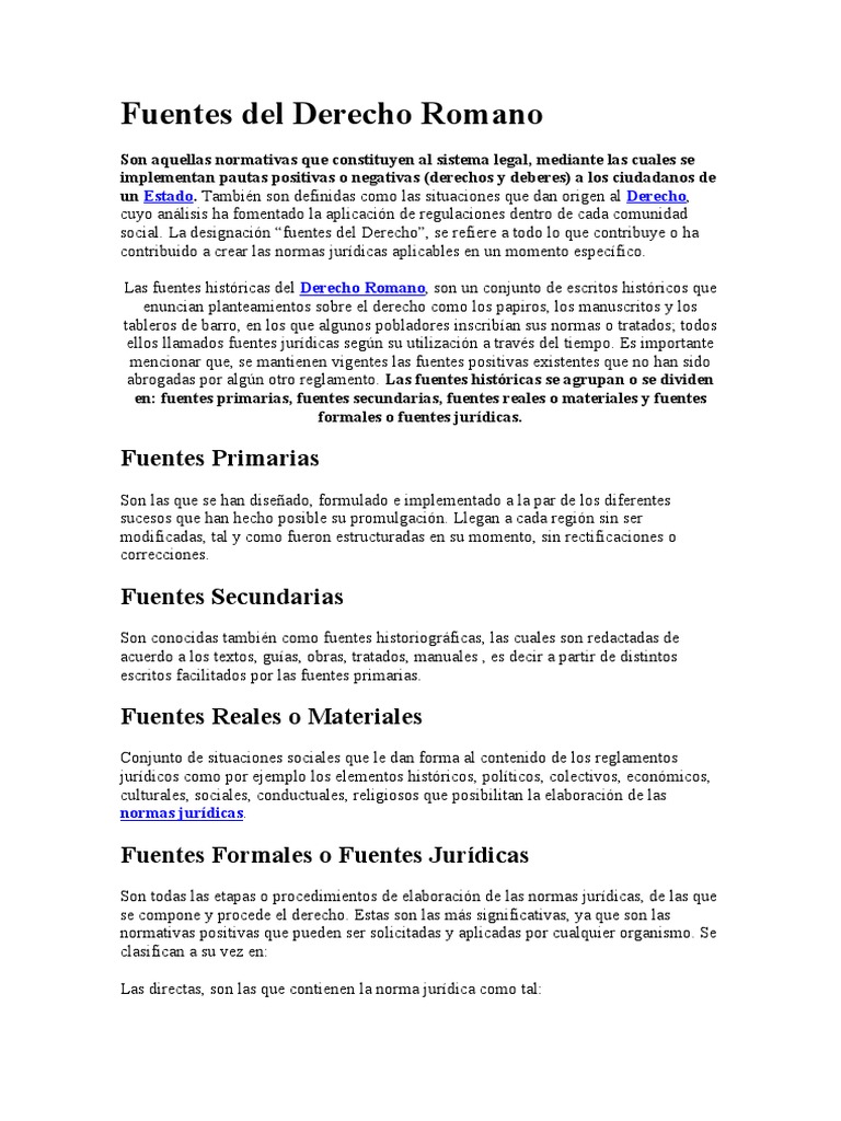 Fuentes del Derecho Romano: Tipos y Clases | PDF | Caso de ley ...