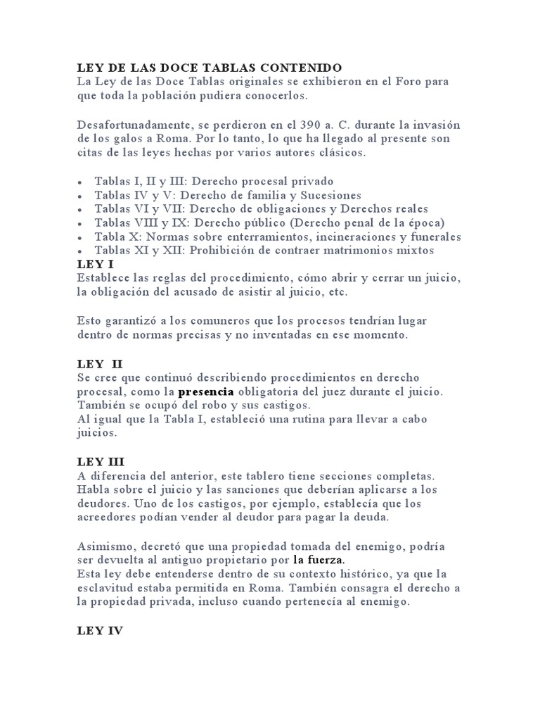Ley de Las Doce Tablas Contenido | PDF | Roma antigua | Familia