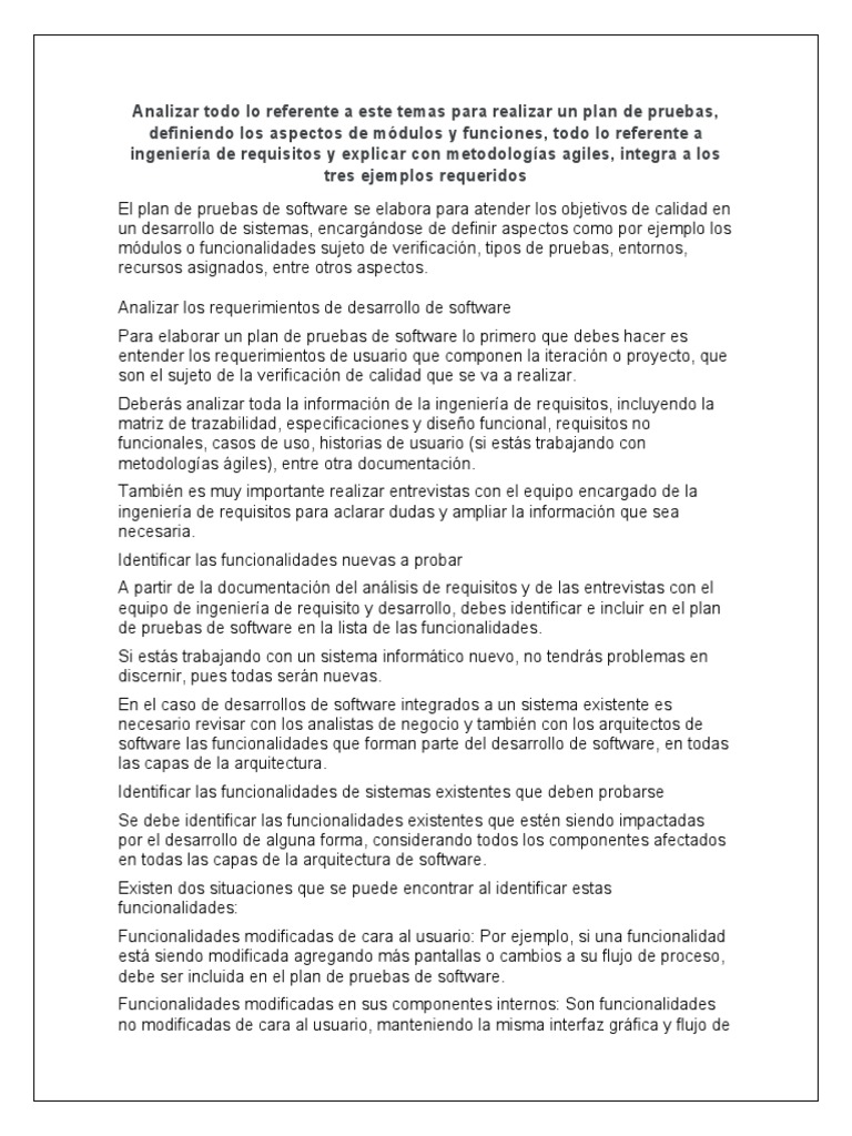 1.4 Plan de Pruebas | PDF | Desarrollo guiado por pruebas | Software