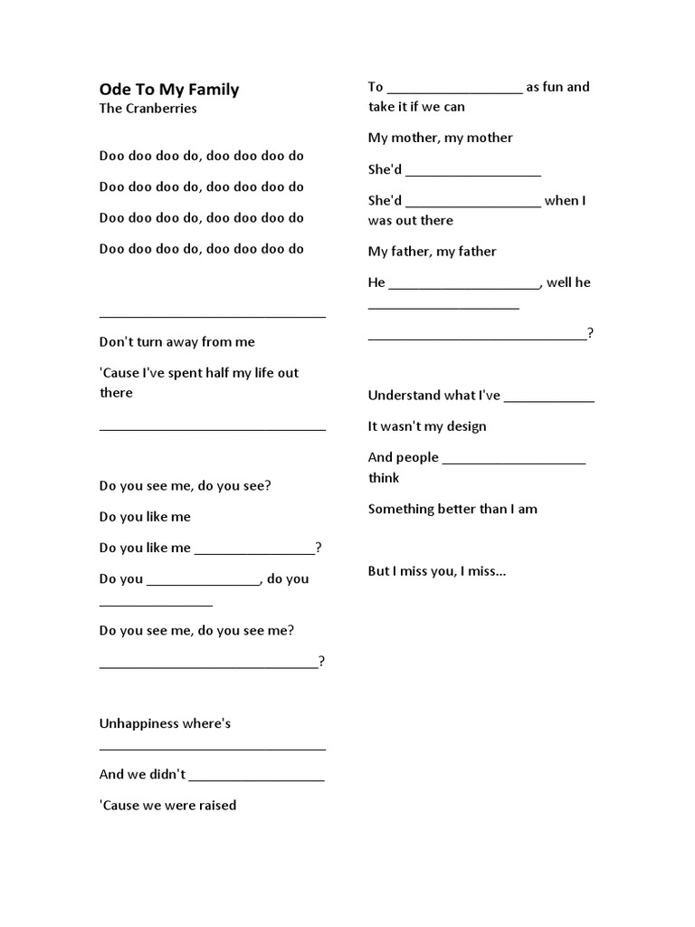 Ode To My Family - Exercise | PDF | Language Arts & Discipline | Self-Improvement