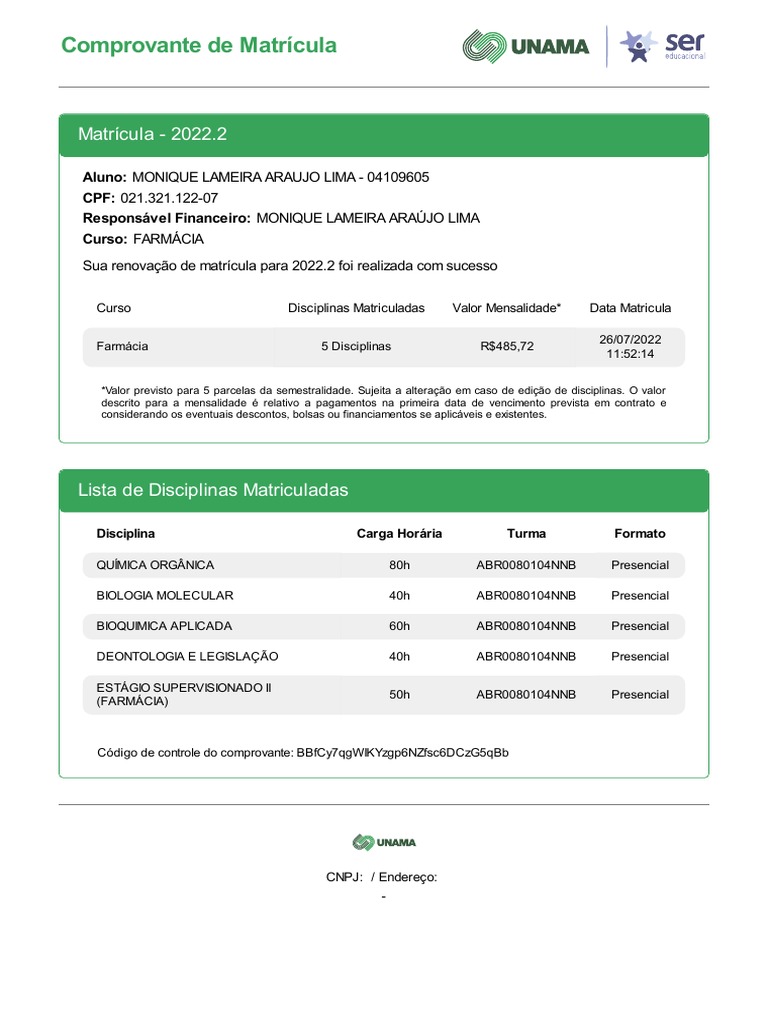 Comprovante Matricula | PDF