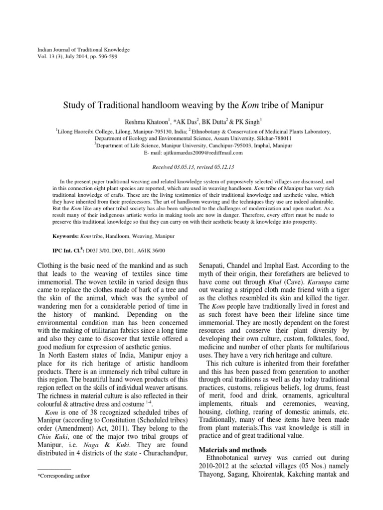 Study of traditional handloom weaving by the Kom tribe | PDF | Weaving | Loom