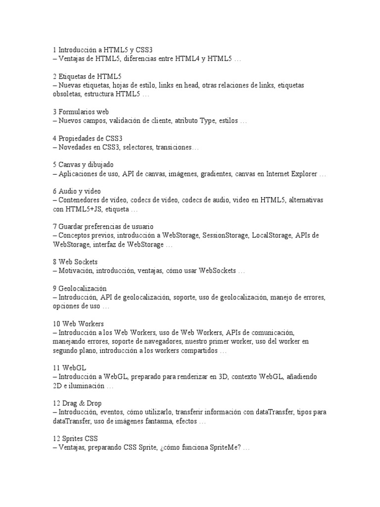 Temario Curso HTML5 | PDF | Servidor web | Internet y web