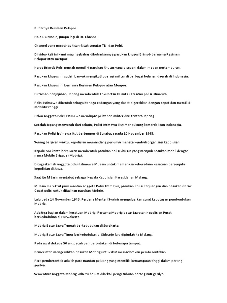Bubarnya Resimen Pelopor | PDF
