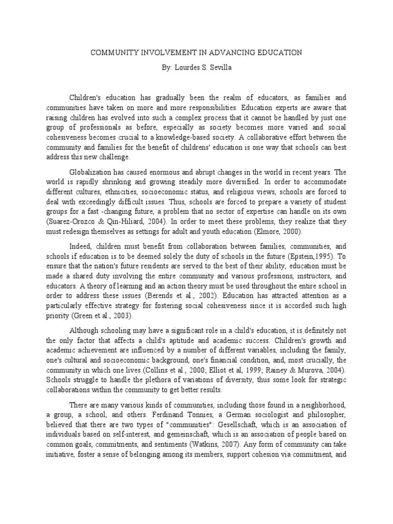 Community Involvement in Advancing Education | PDF | Community