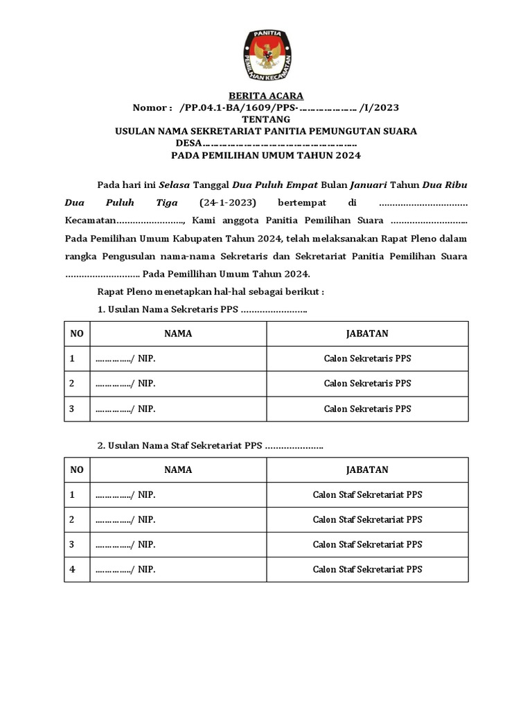 Format B.A. Usulan Sekretaris PPS 2022 | PDF