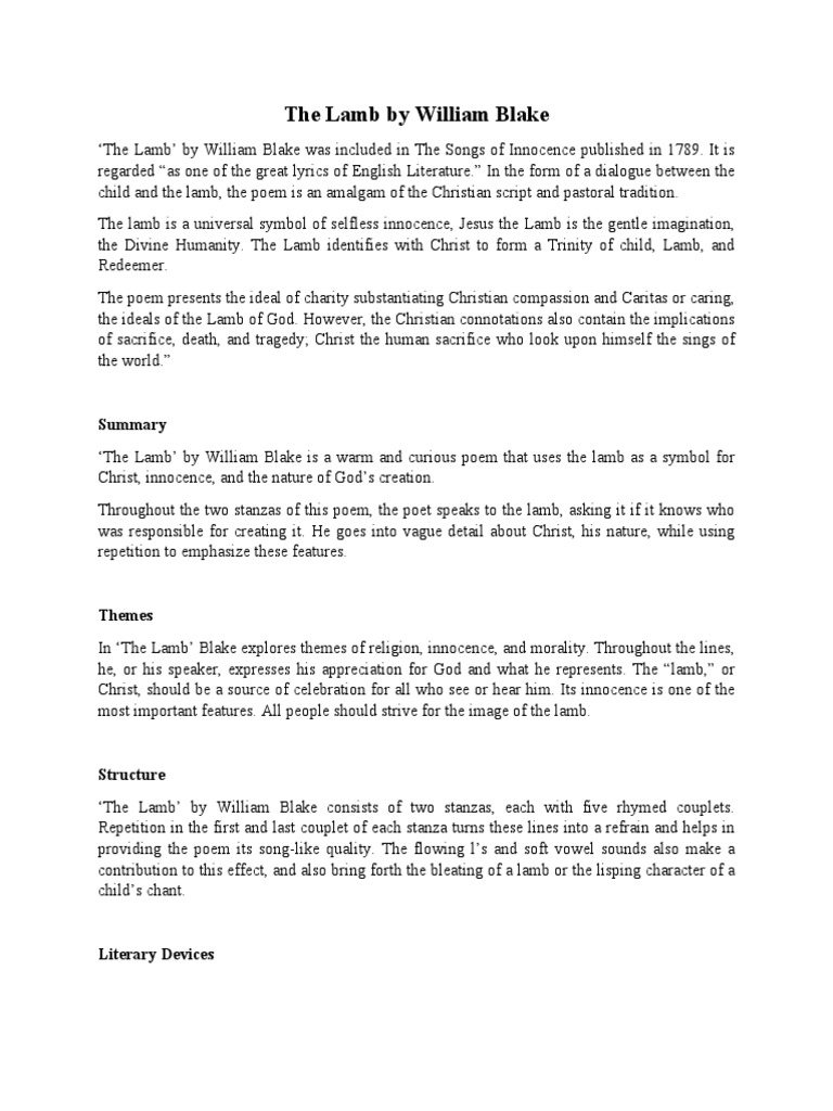 The Lamb by William Blake | PDF | William Blake | Poetry