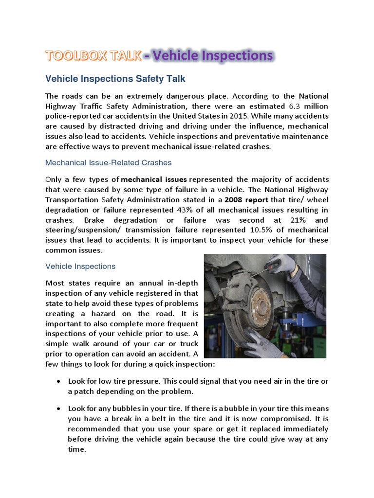 Vehicle Inspection Safety Tips | PDF | Traffic Collision | Vehicles