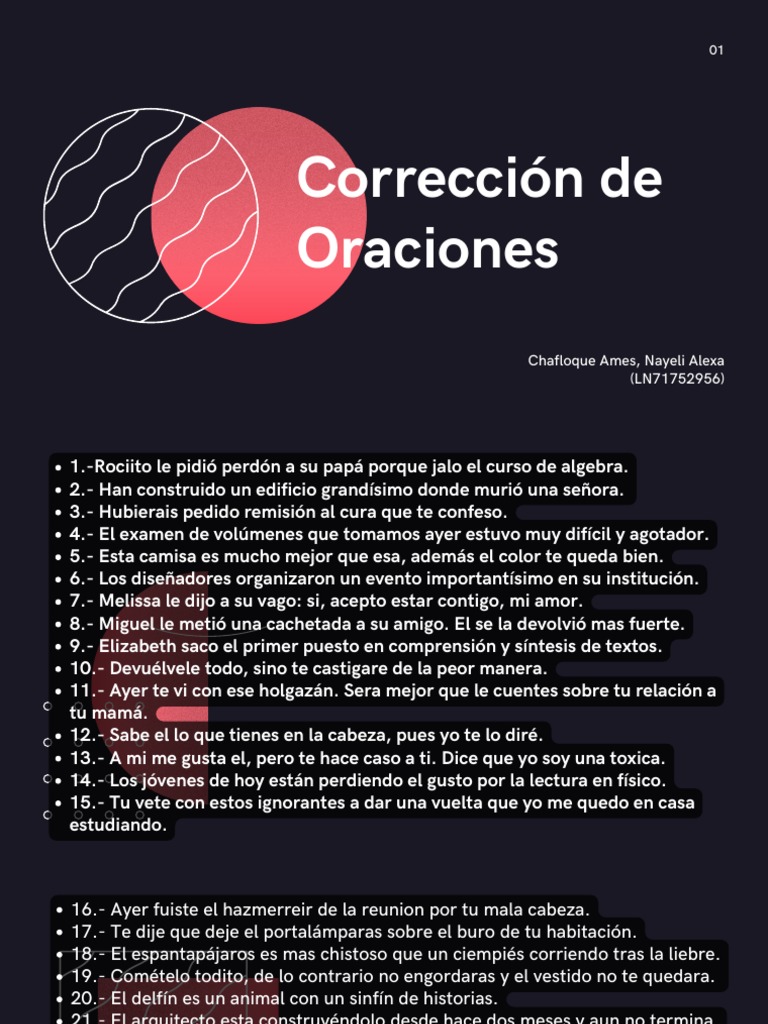 Correcciones de oraciones: Análisis y mejoras de oraciones con errores ...