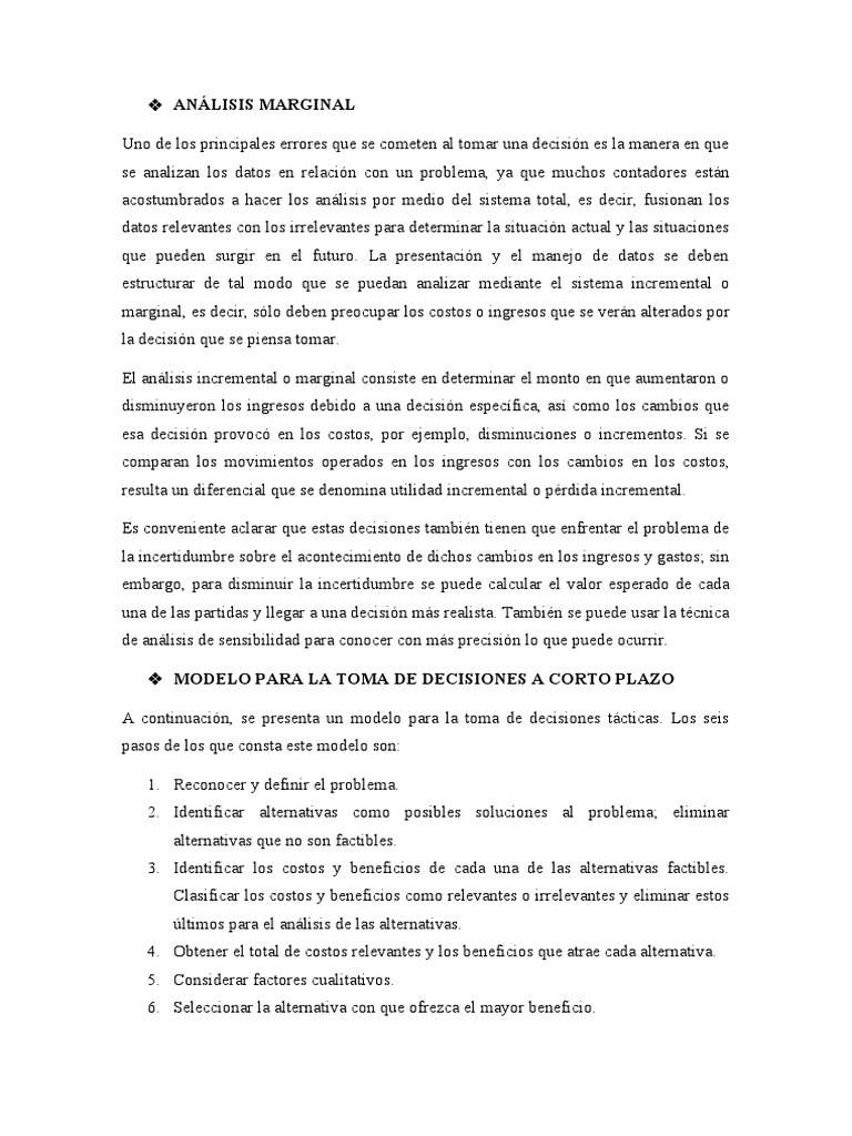 Análisis Marginal | PDF | Toma de decisiones | Minería