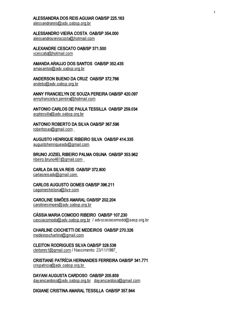 Lista Email Advogados OAB CONVENIO | PDF