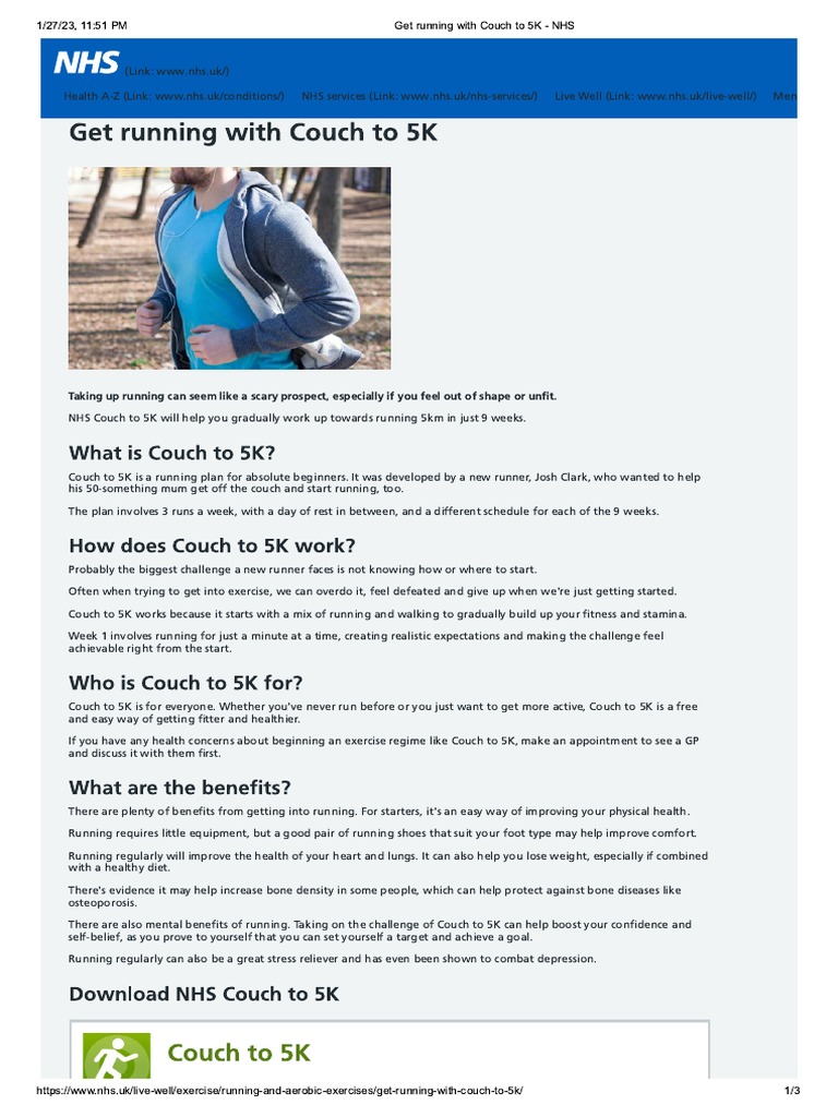 Get Running With Couch To 5K - NHS | PDF