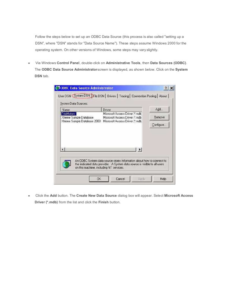 Follow The Steps Below To Set Up An Odbc Data Source Parameter Computer Programming