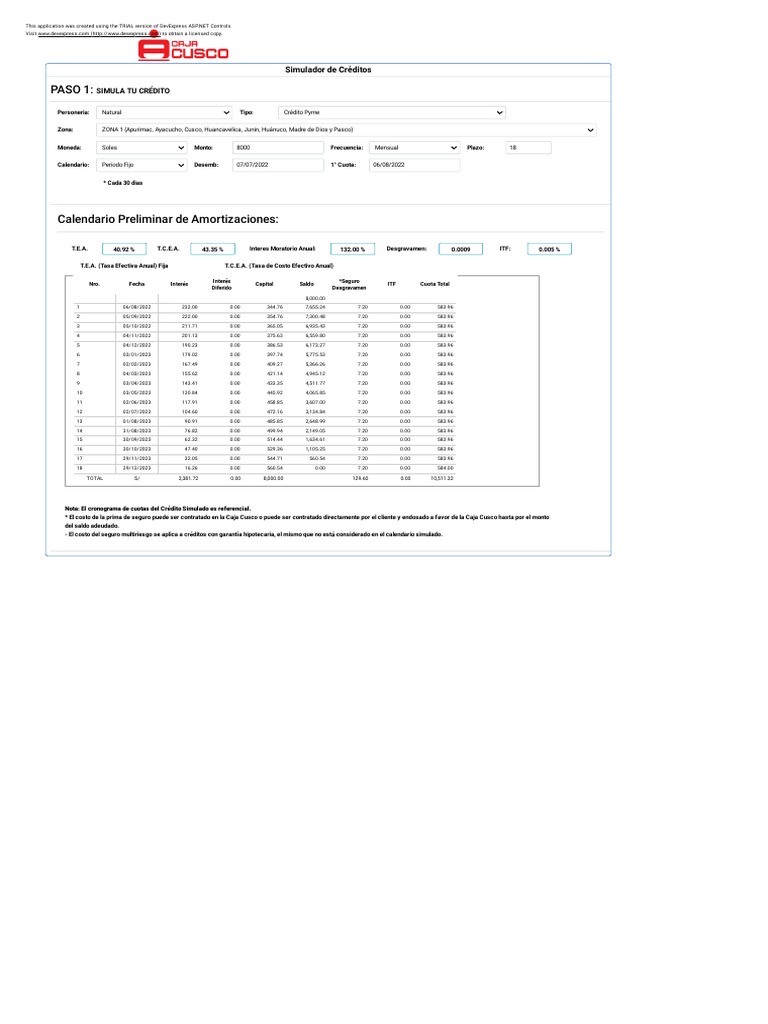 Caja Cusco Simulador | PDF | Bancario | Dinero