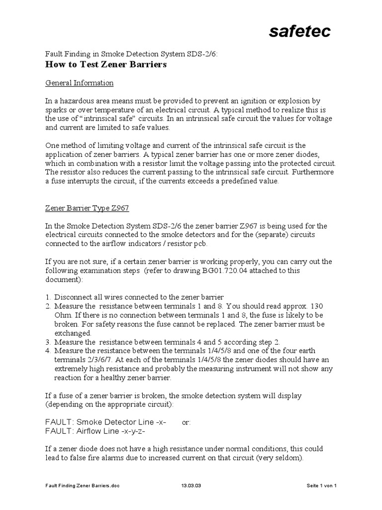 Testing Zener Barriers in Fire Alarms | PDF | Computers | Technology ...