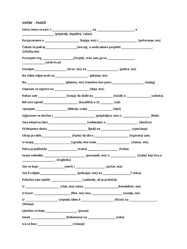 VJEŽBE - Padeži | PDF