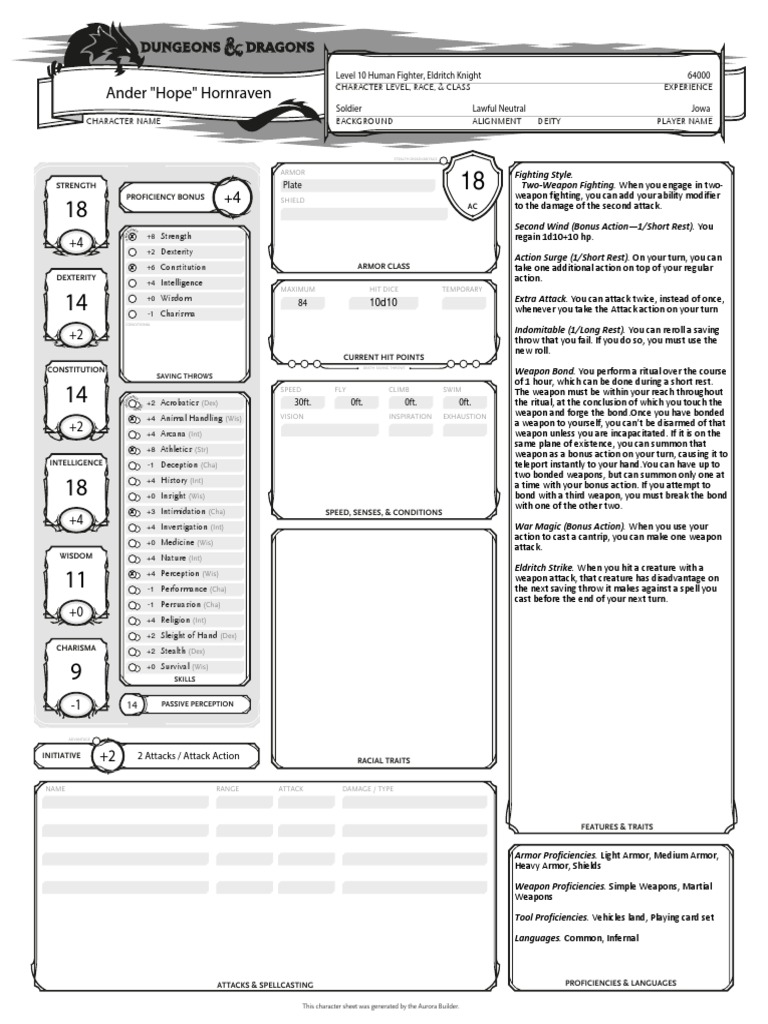 Fighter LVL 10 Page | PDF