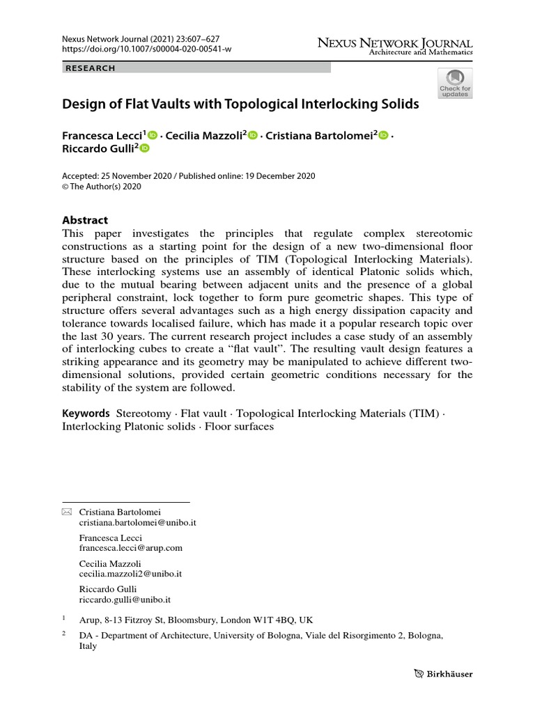 Design Of Flat Vaults With Topological Interlocking Solids Pdf