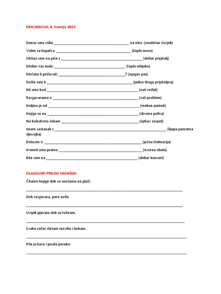 Deklinacija I Glagolski Prilog Sadašnji | PDF