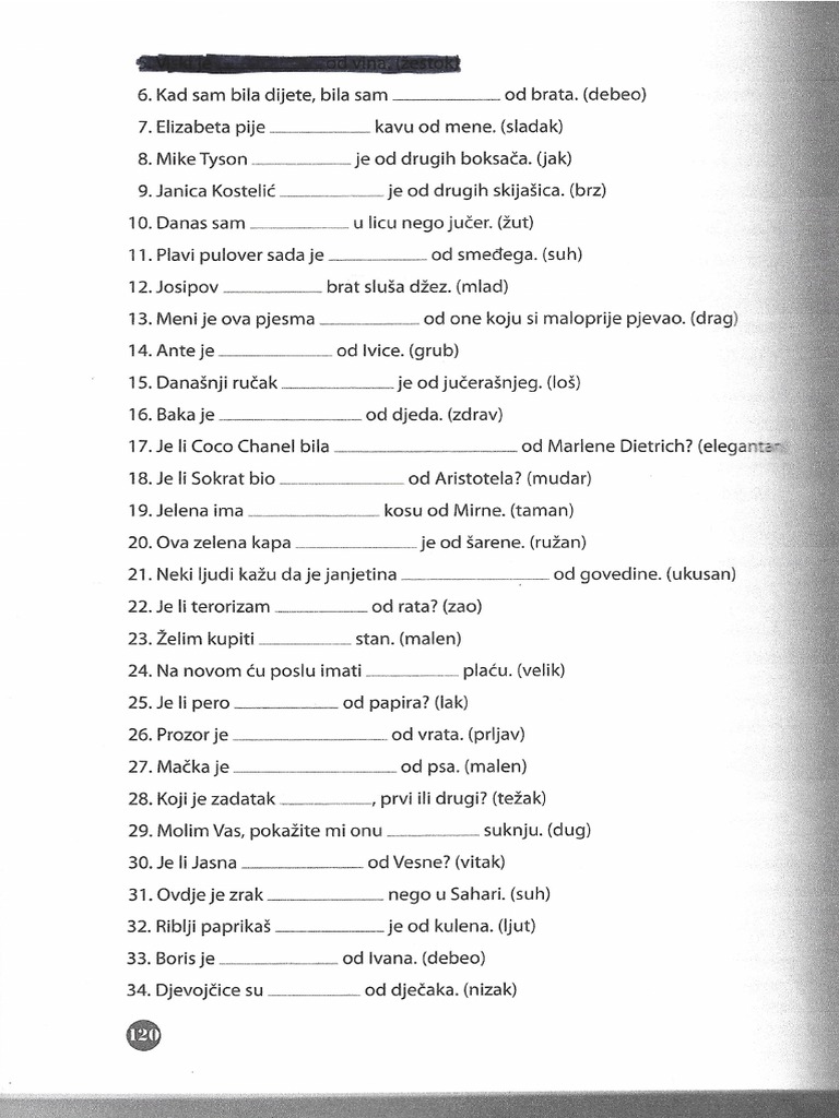 Komparacija Pridjeva - Vježbe Ožujak | PDF