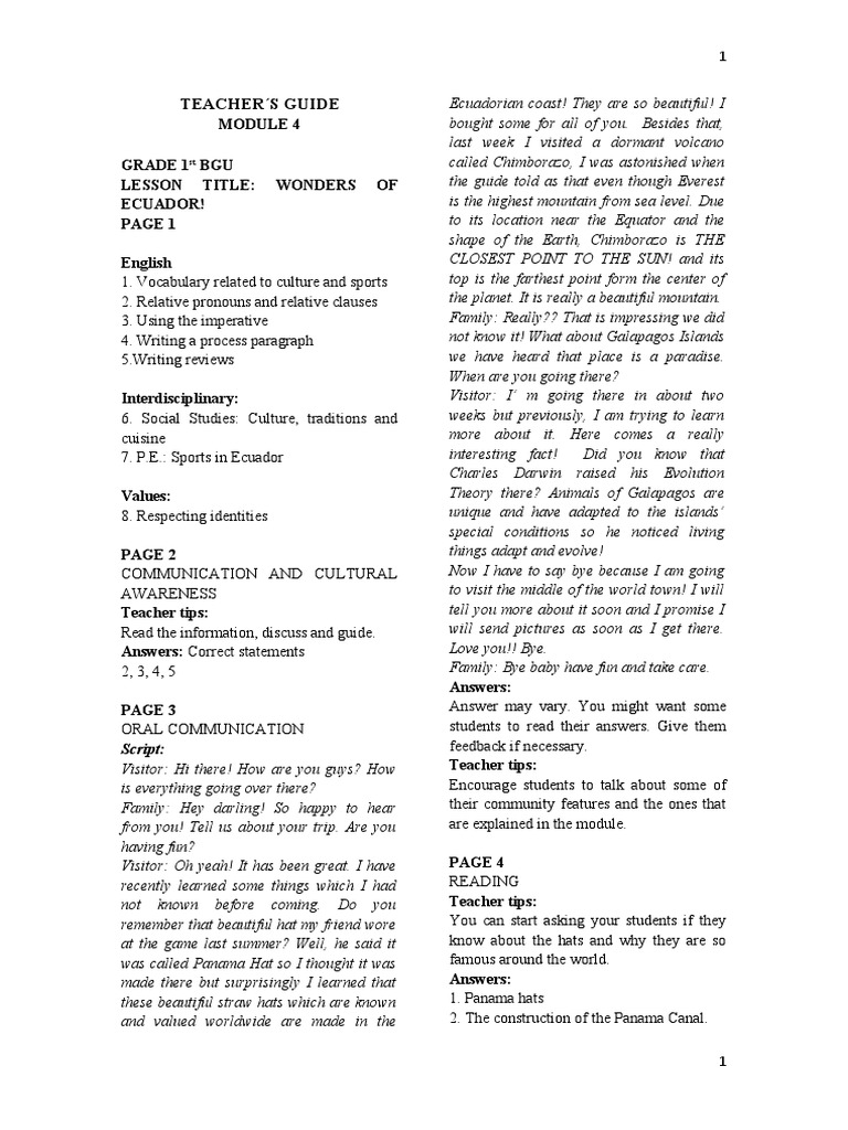 Teacher - S Guide 1 BGU M 4 | PDF