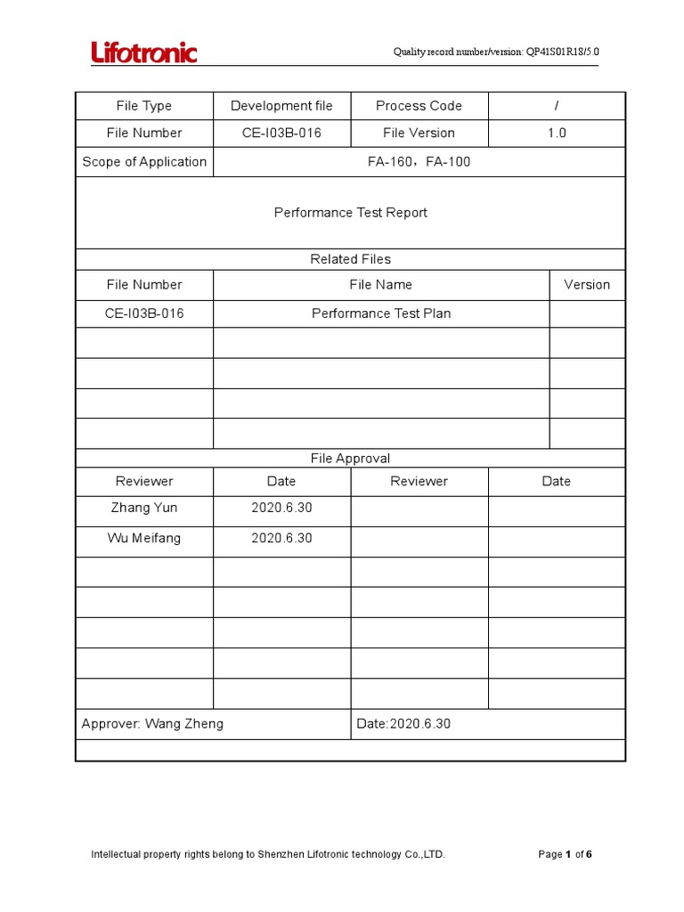 Performance Test Report for Immunofluorescence Analyzer: Ground ...