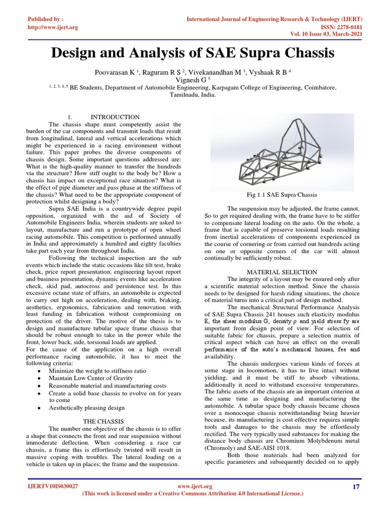 IJERT Design and Analysis of SAE Supra C | PDF | Strength Of Materials ...