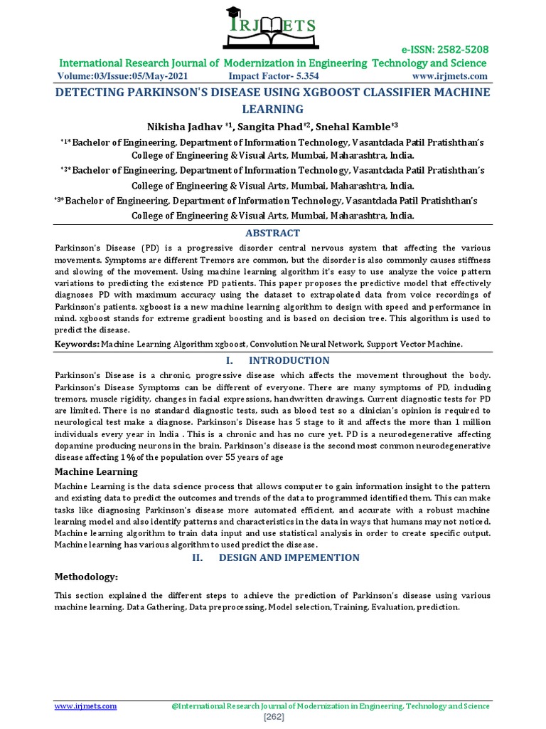 Detecting Parkinson'S Disease Using Xgboost Classifier Machine Learning | PDF | Machine Learning ...