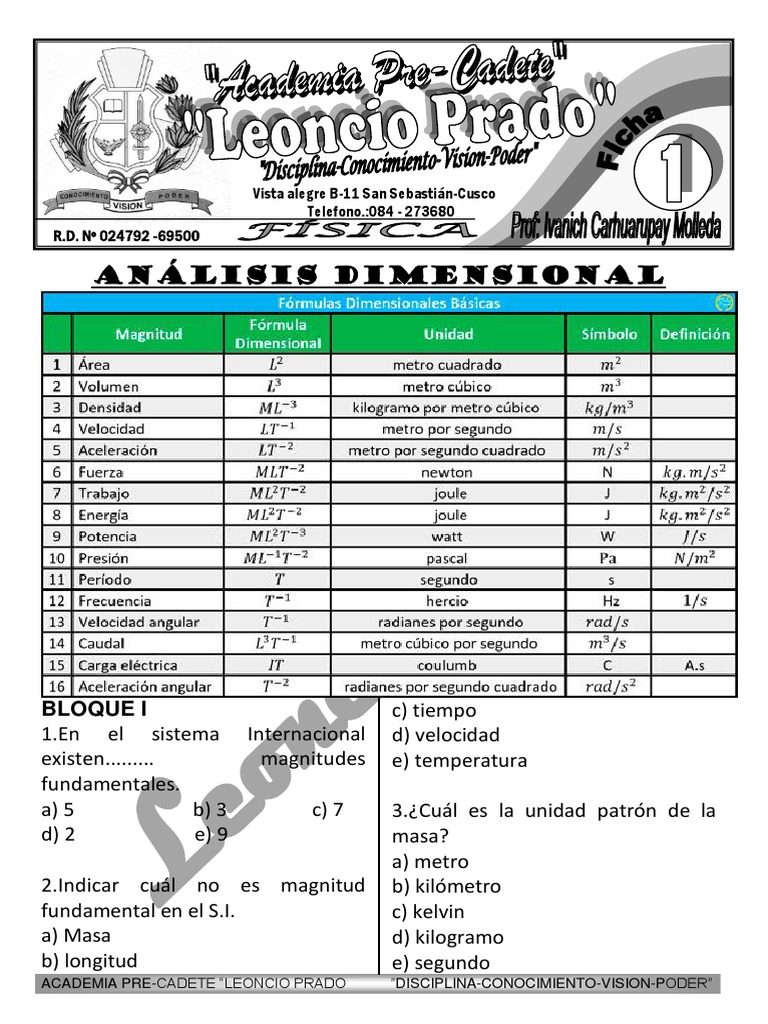 Física - Semana 1 (Análisis Dimensional) | PDF | Kilogramo | Sistema ...
