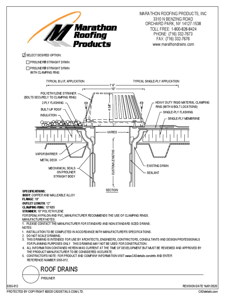 5355-012 - Marathon Roofing Products, Inc - Roof Drains - Proliner ...