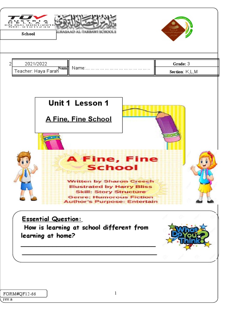 A Fine, Fine School New 1 | PDF | Subject (Grammar) | Predicate (Grammar)