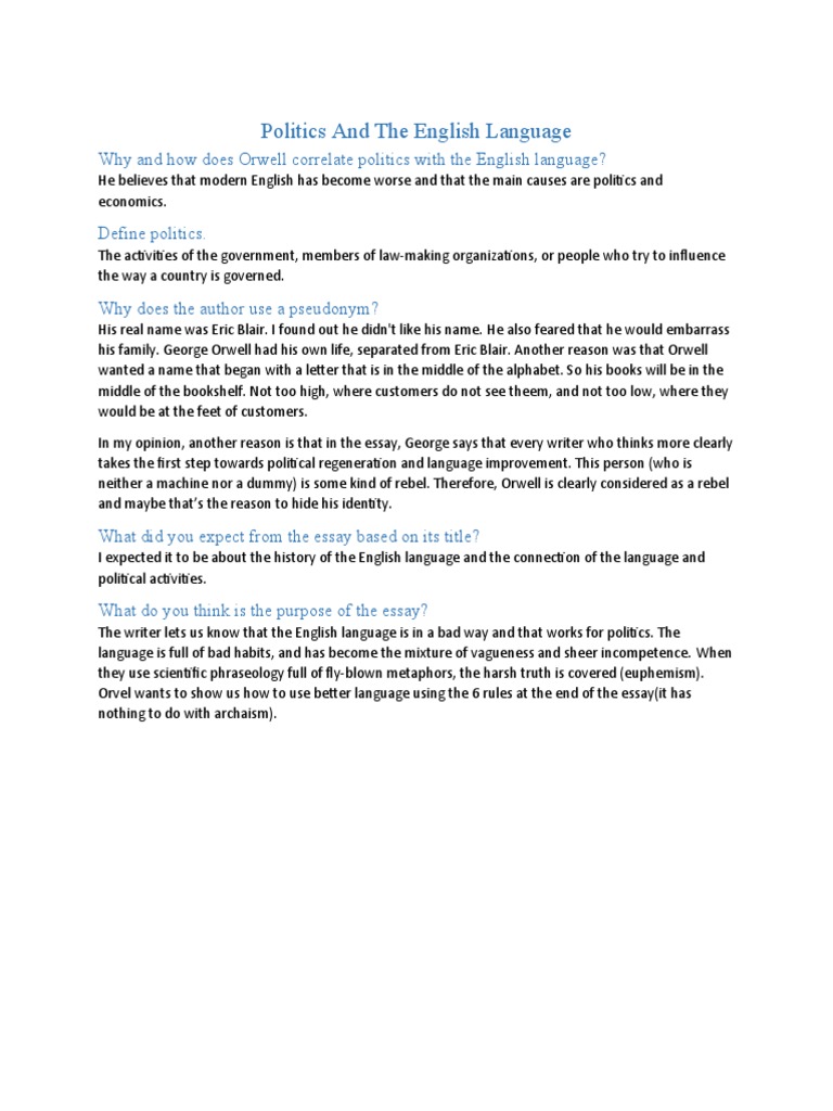 Orwell's Politics and Language Analysis | PDF | Language Arts ...
