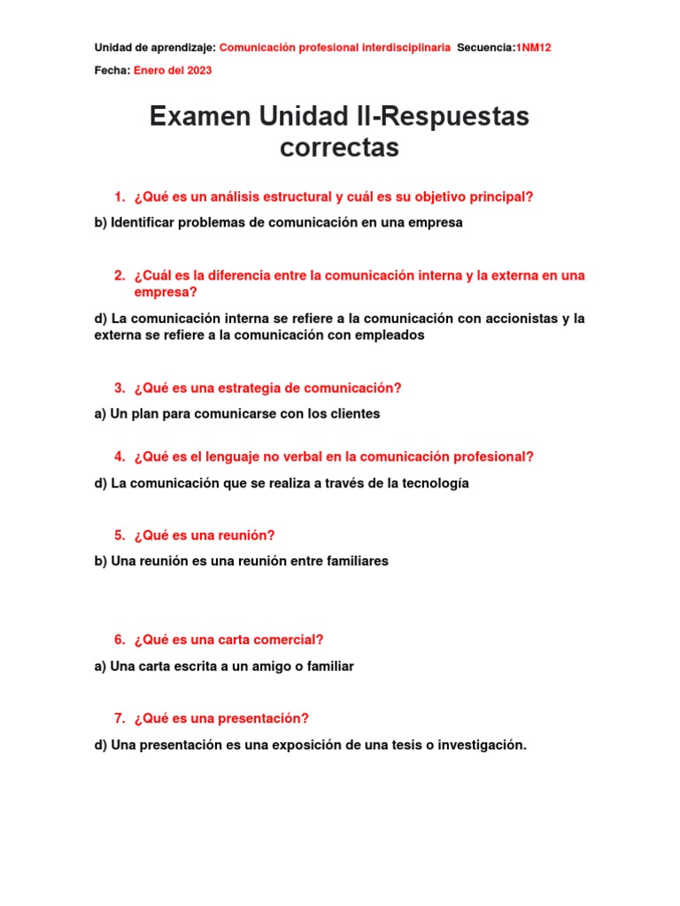 1NM12 - Examen Unidad II - Respuestas Correctas | PDF | Comunicación | Publicidad online