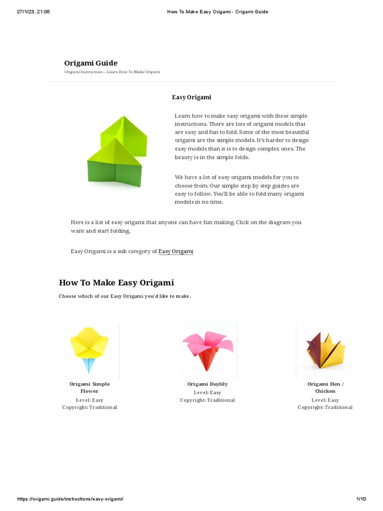 How To Make Easy Origami - Origami Guide | PDF | Origami | Paper Folding