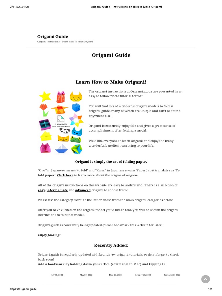 Origami Guide - Instructions On How To Make Origami | PDF | Origami