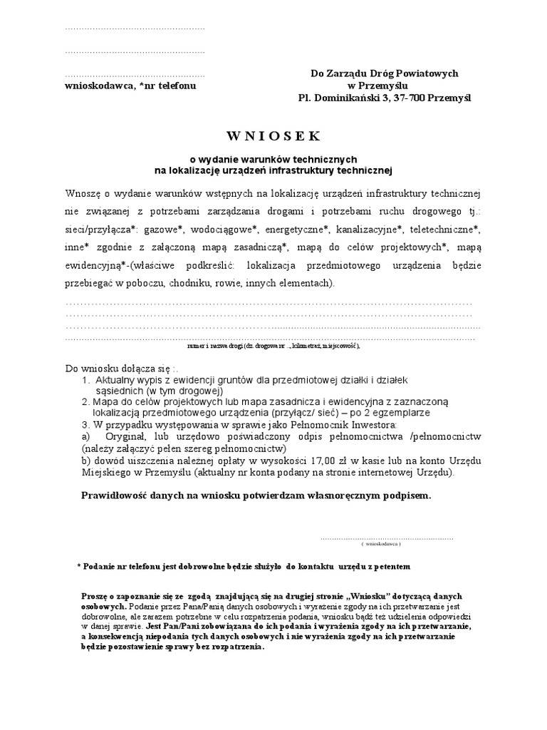 5 Wniosek o Wydanie Warunków Technicznych Na Umieszczenie Urządzeń ...