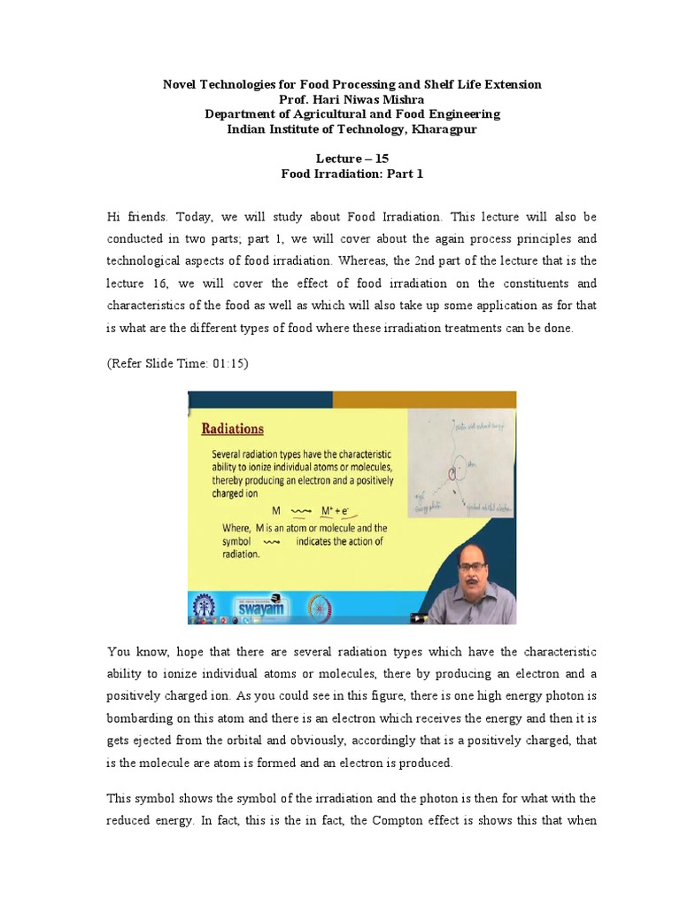 Lec15 Food Irradiation Part 1 Pdf Ionizing Radiation Ion