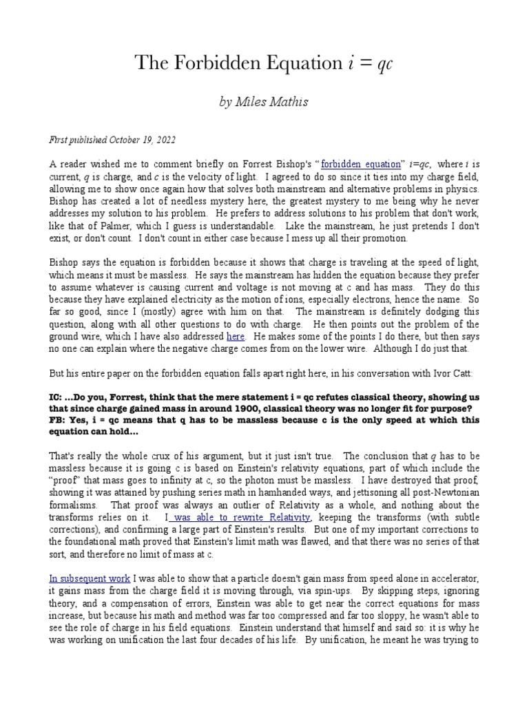The Forbidden Equation I QC, by Miles Mathis | PDF | Photon | Electron