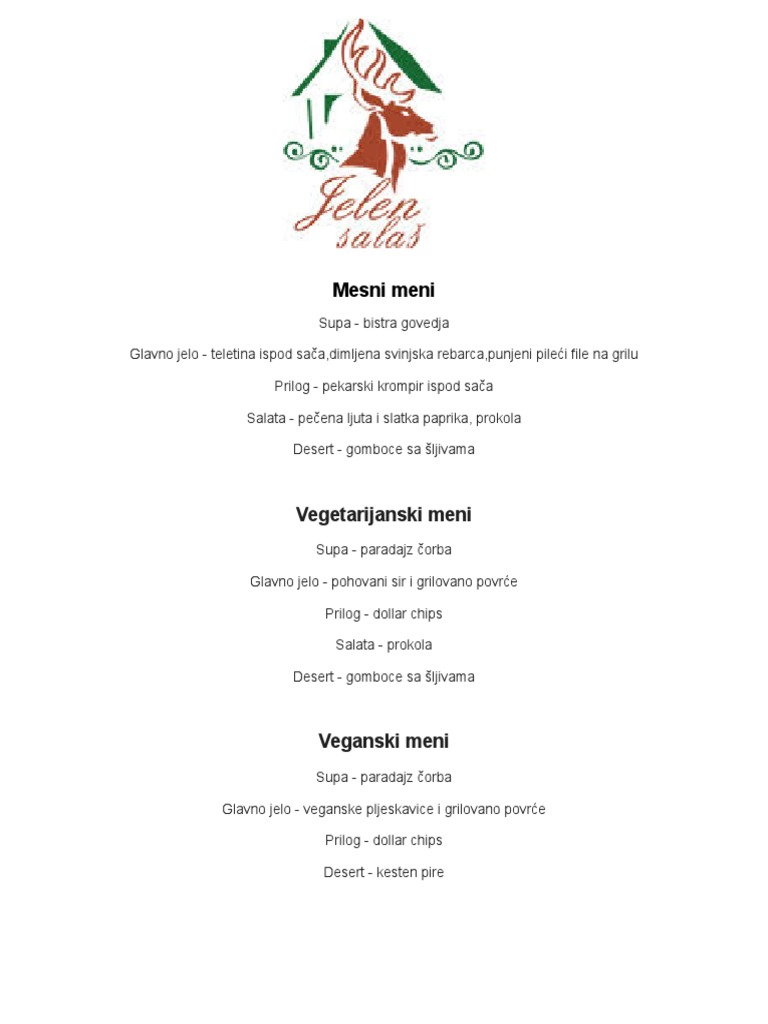 23.11 Palić, Subotica, Ergela Kelebija - Jelen Salaš Meni | PDF