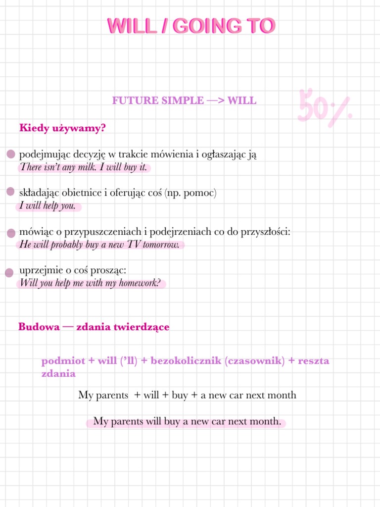 Future Simple, Be Going To, Future Continous - Notatka PDF | PDF