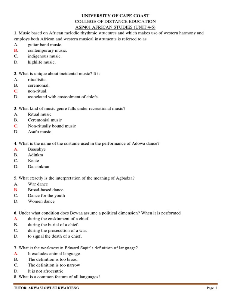 African Studies Unit 4 - 6 Trial Questions | PDF | Dialect | Socialism