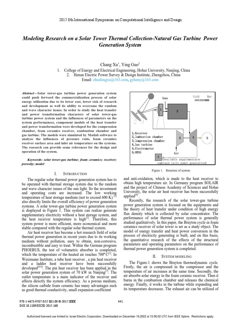Modeling Research On A Solar Tower Thermal Collection-Natural Gas ...