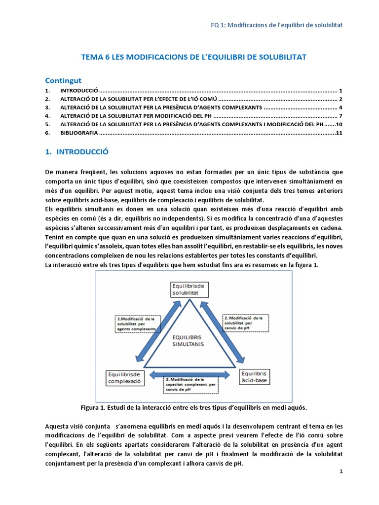 Tema 6 2020 - Apunts MODIFICACIONS EQUILIBRI DE SOLUBILITAT | PDF