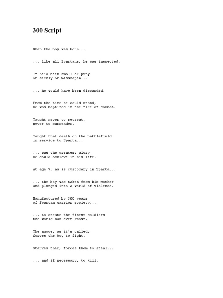 300 Script | PDF | Sparta | Armed Conflict